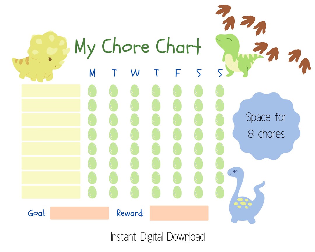 Printable Dinosaur Chore Chart, Sticker Chart, To-do List, Routine ...