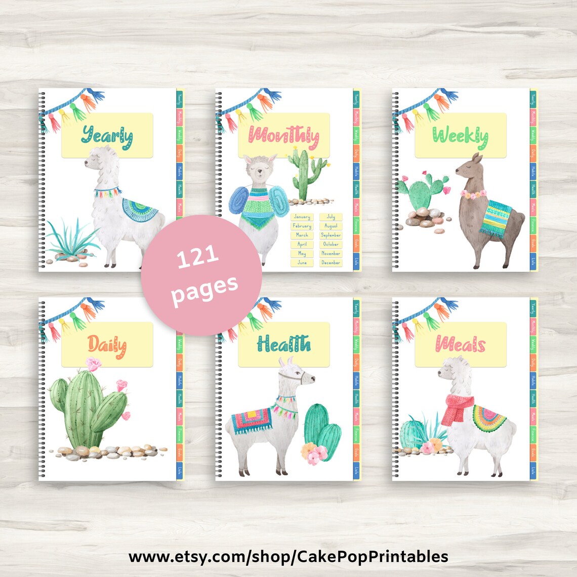 Undated Cactus Llama Digital Planner Yearly Monthly Weekly - Etsy