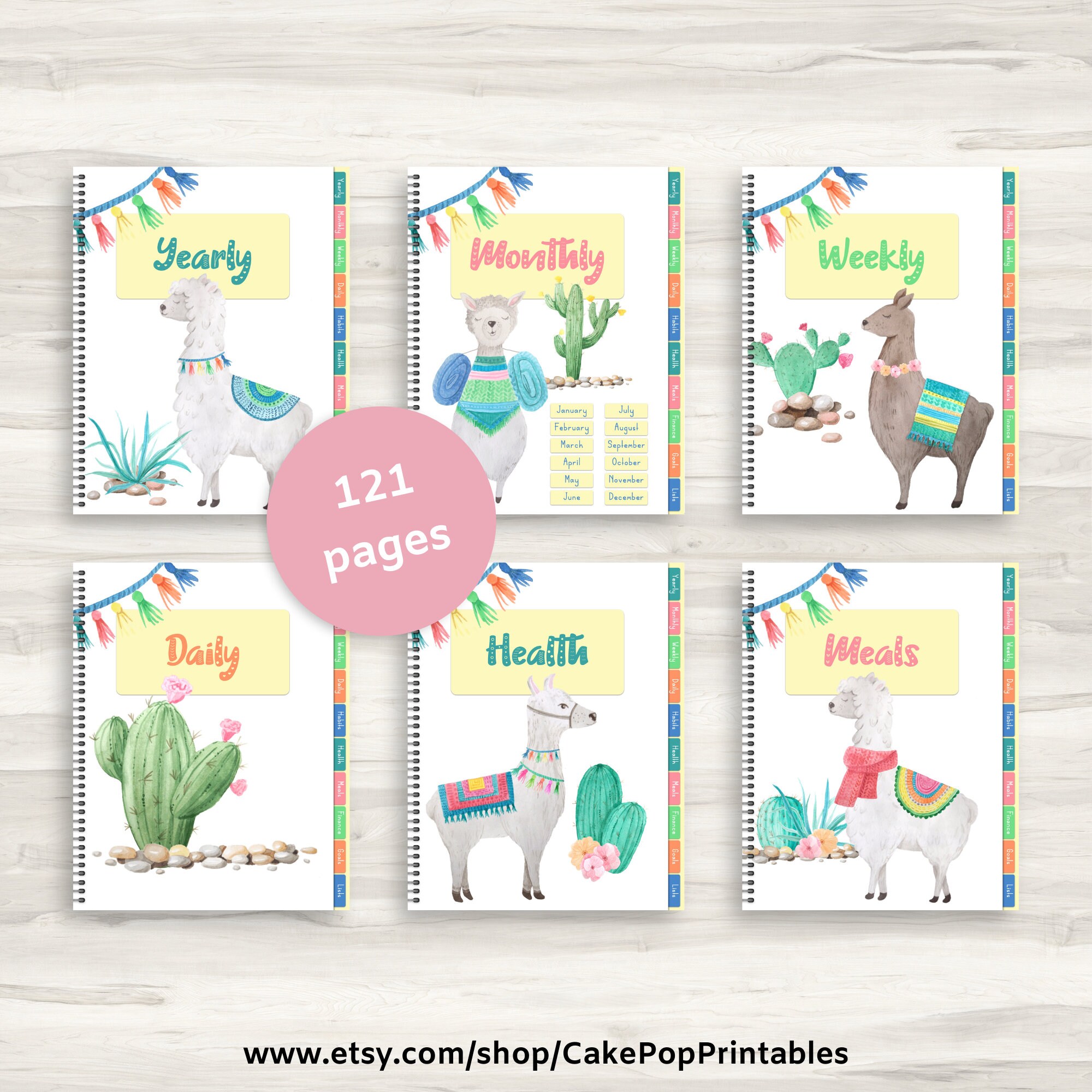 Undated Cactus Llama Digital Planner Yearly Monthly Weekly - Etsy