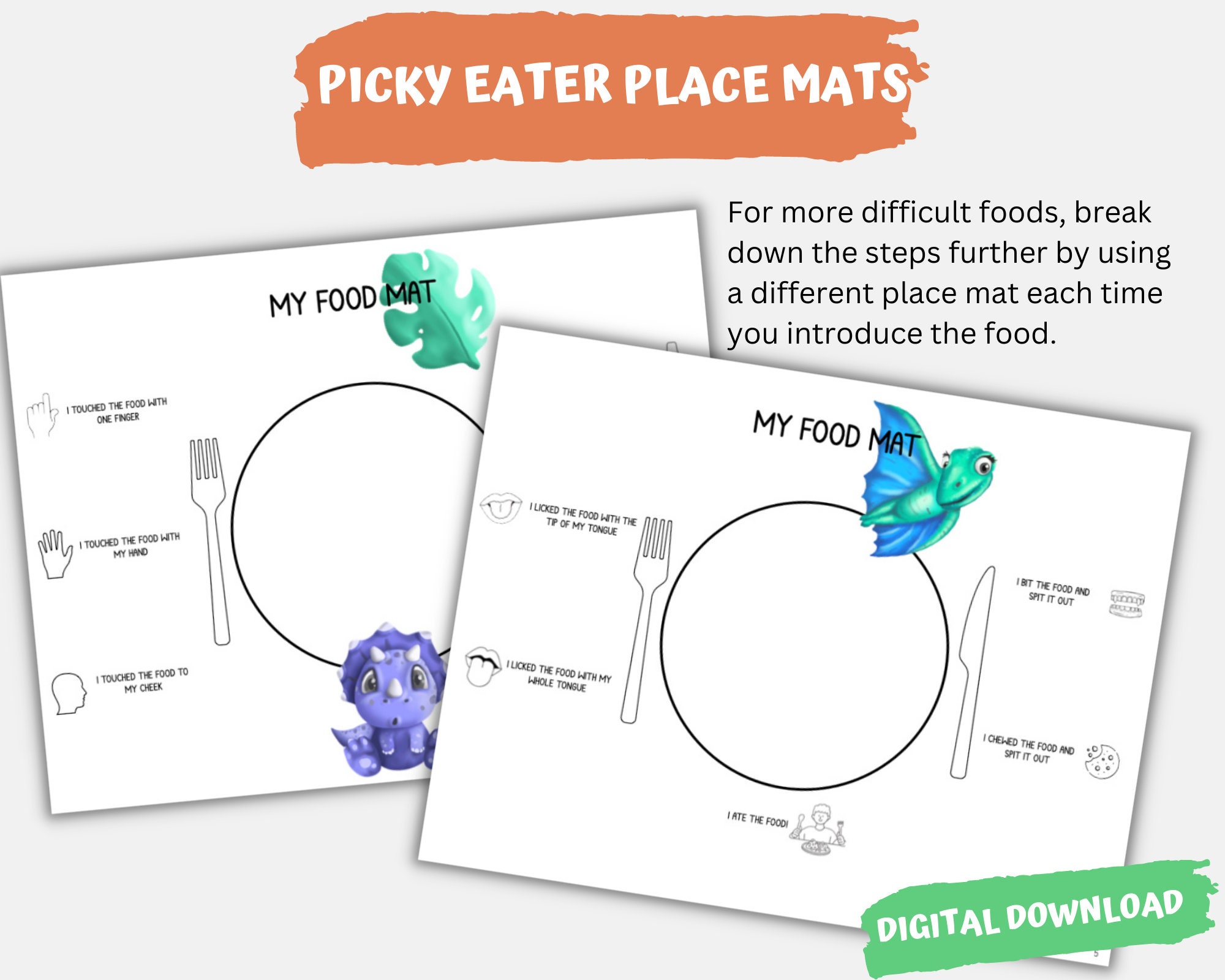 Printable Picky Eater Place Mats, Dinosaur Food Explorer Worksheet ...