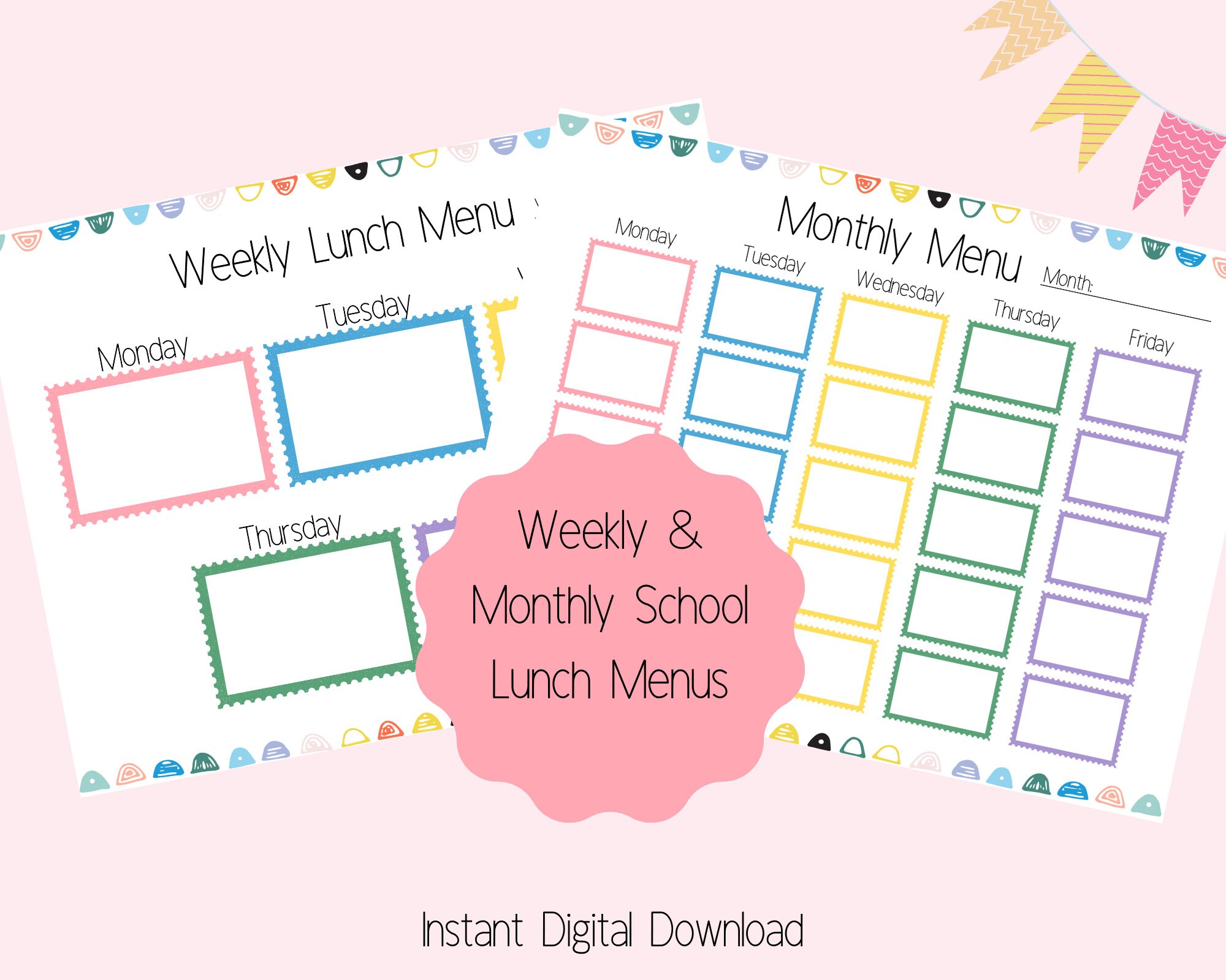School Lunch Menu Printable, Weekly Lunch Menu Template, Monthly Lunch ...
