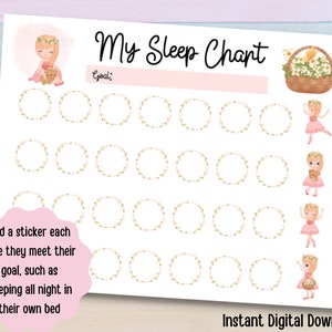 Sleep Sticker Chart Printable, Pink Ballerina and Flowers Reward Chart ...