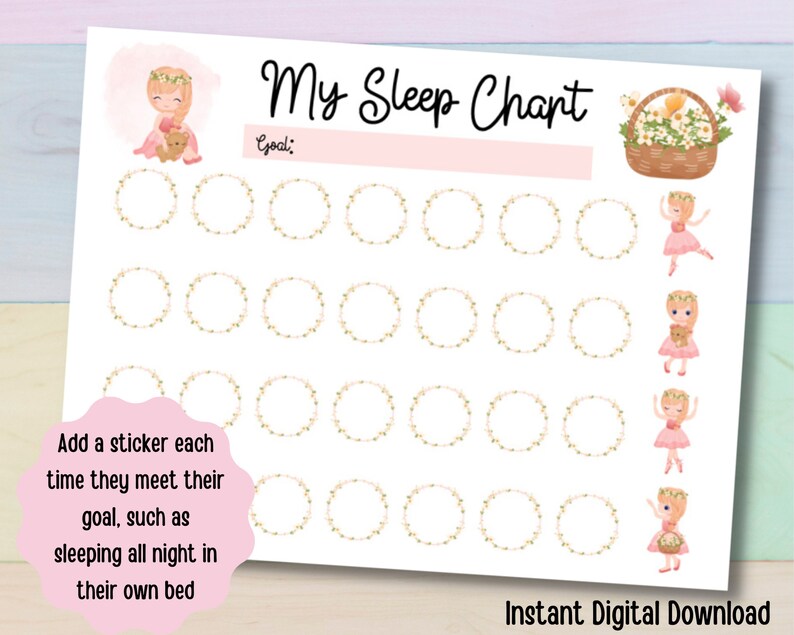 Sleep Sticker Chart Printable, Pink Ballerina and Flowers Reward Chart ...