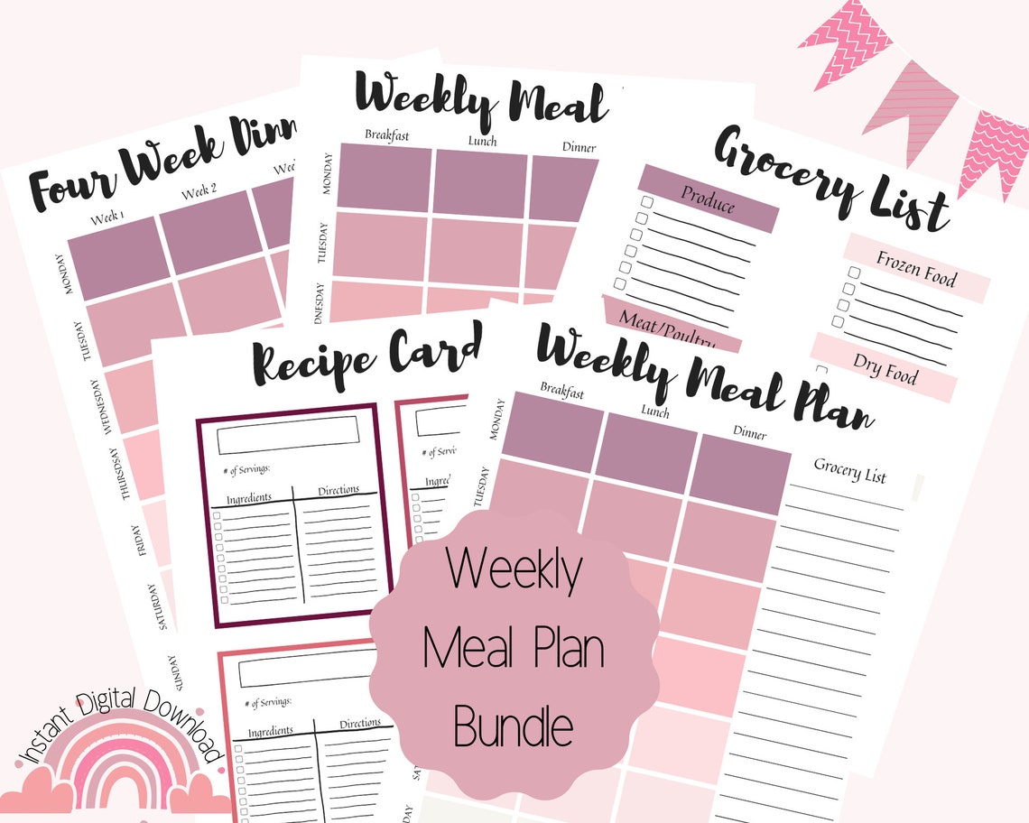Printable Pink Meal Planning Pages Weekly Menu Planner - Etsy