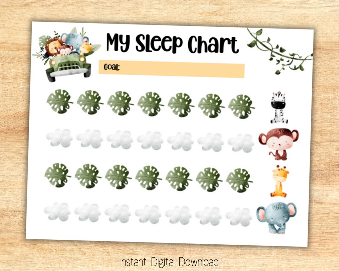 Printable Sleep Sticker Chart, Baby Safari Animals Reward Tracker for ...