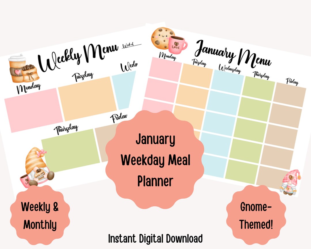 January Printable Weekly & Monthly Meal Planner, Menu Prep, Winter ...