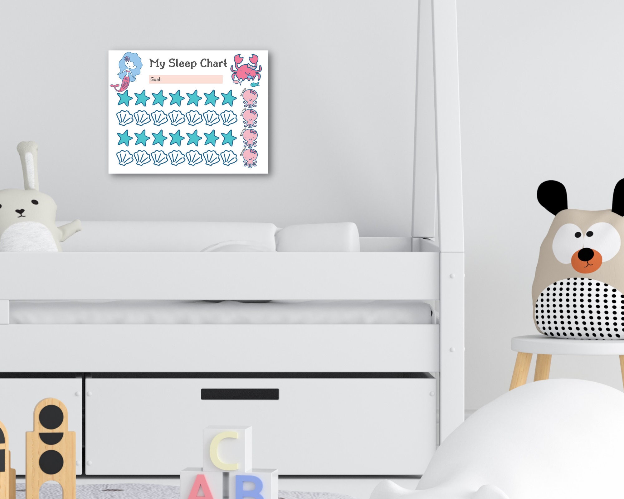 Printable Mermaid Sleep Sticker Chart, Reward Chart for Toddlers and ...