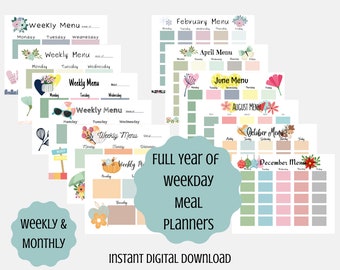 Full Year Weekly & Monthly Meal Planner Printables, Gnome-themed Menu ...