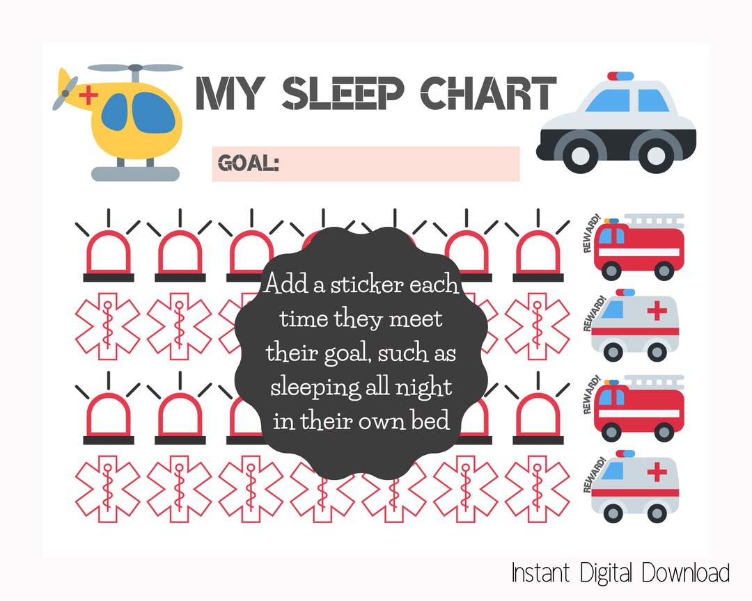 Printable Sleep Sticker Chart, Emergency Vehicles Reward Chart for ...