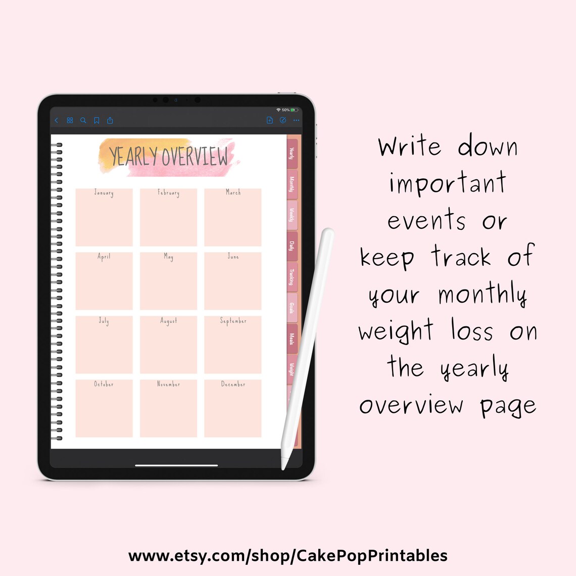 Digital Weight Loss Journal, Watercolor Weight Loss Planner for Ipad ...