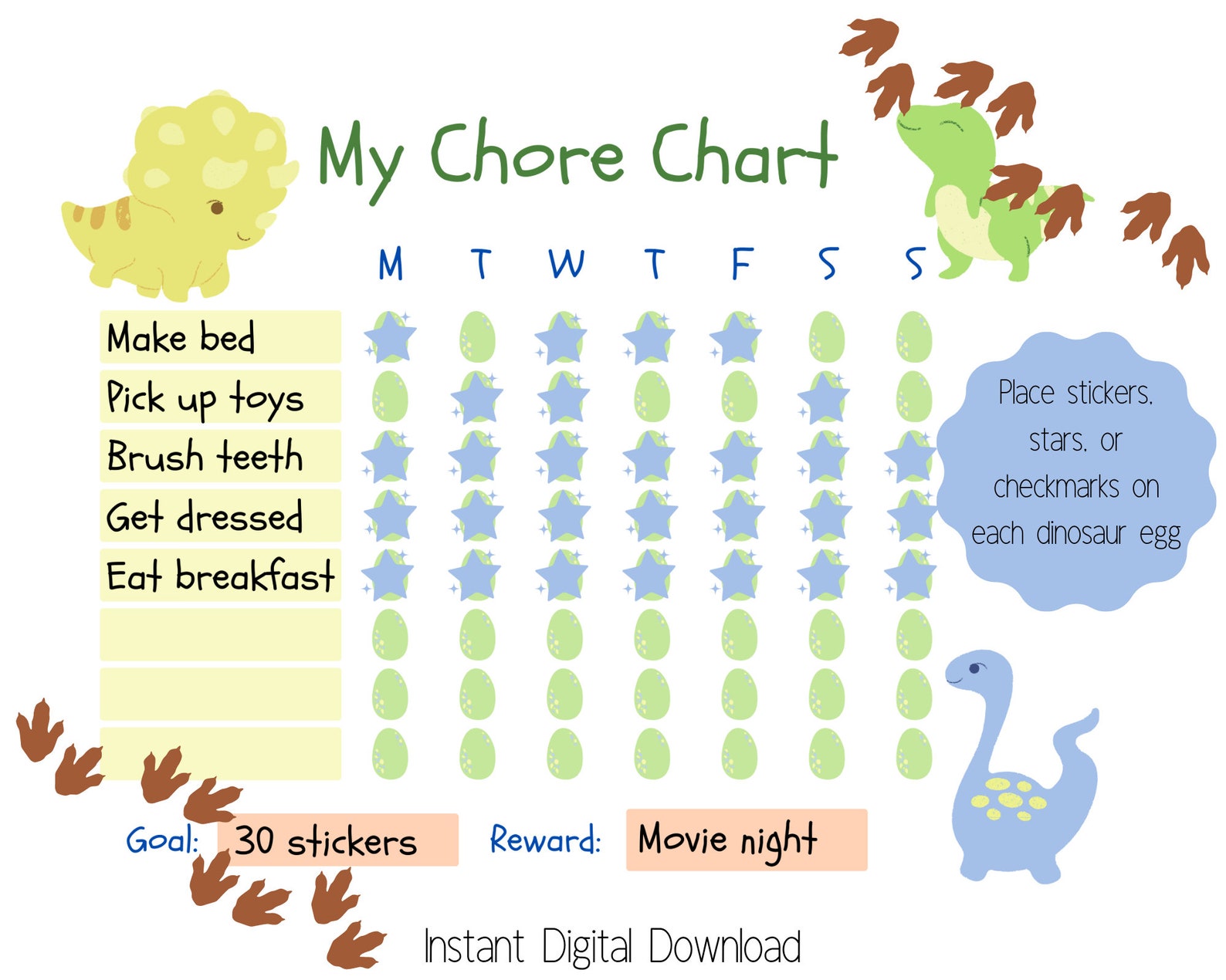 Printable Dinosaur Chore Chart, Sticker Chart, To-do List, Routine ...