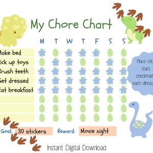 Printable Dinosaur Chore Chart, Sticker Chart, To-do List, Routine ...