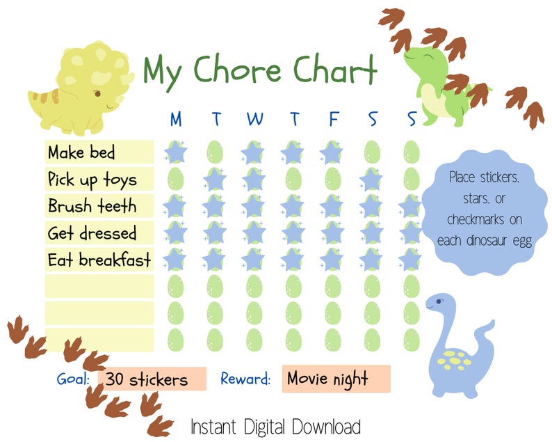 Printable Dinosaur Chore Chart, Sticker Chart, To-do List, Routine ...