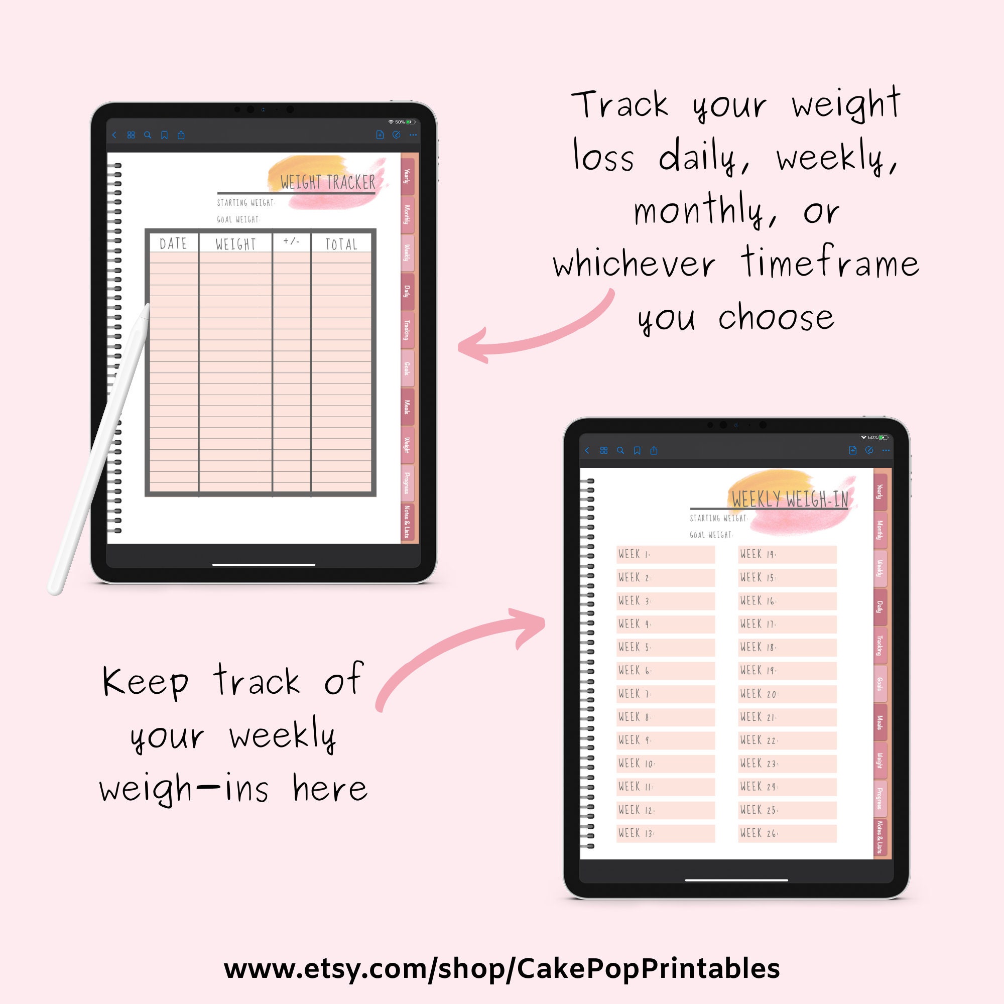Digital Weight Loss Journal, Watercolor Weight Loss Planner for Ipad ...