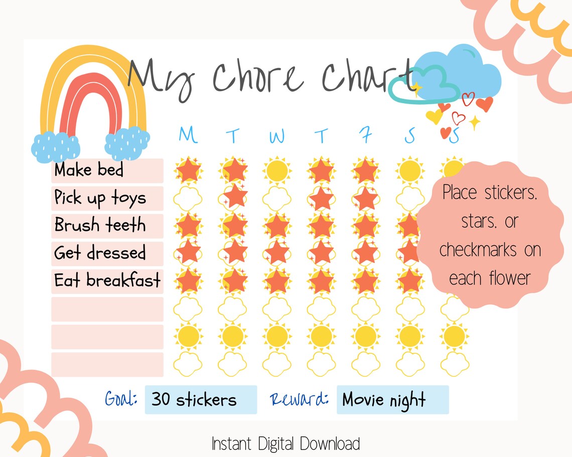 Printable Rainbow Chore Chart, Sticker Chart, To-do List, Morning ...