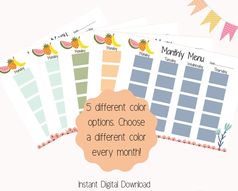 Printable Daycare Menu, Mon-thurs, Fruit/flower Theme, Preschool Menu ...