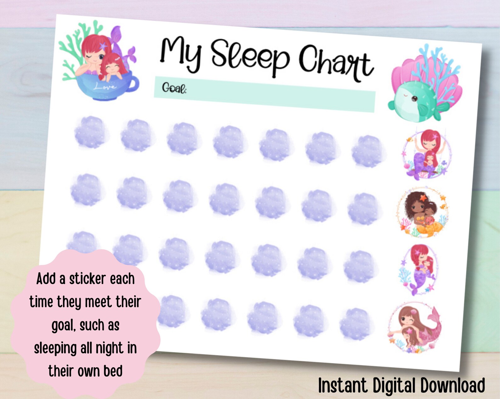 Sleep Sticker Chart Printable, Mermaid Mothers & Daughters Star Reward ...