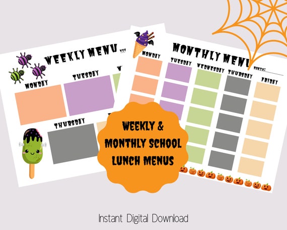 Halloween School Lunch Menu Printable Weekly Lunch Menu - Etsy