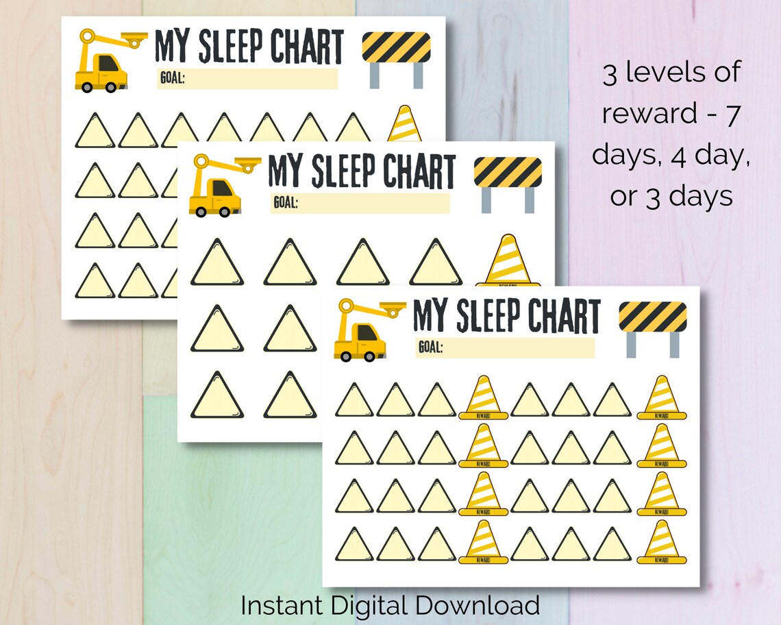 Printable Sleep Sticker Chart Bundle, Construction Reward Tracker for ...
