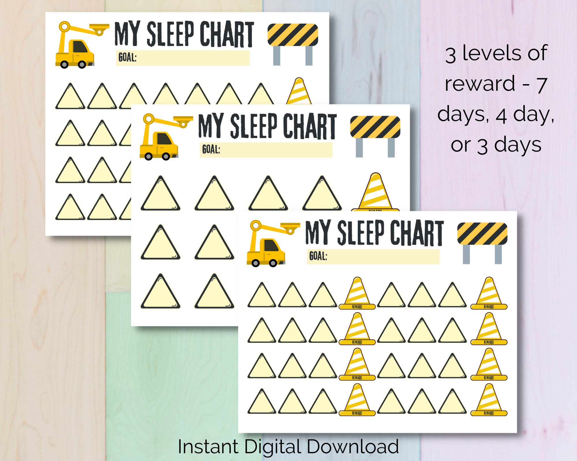 Printable Sleep Sticker Chart Bundle, Construction Reward Tracker for ...