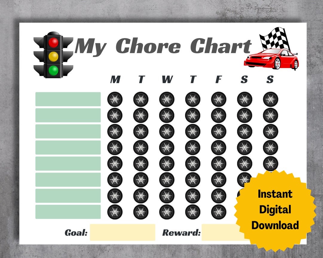 Printable Car Racing Chore Chart, Sticker Chart, To-do List, Morning ...