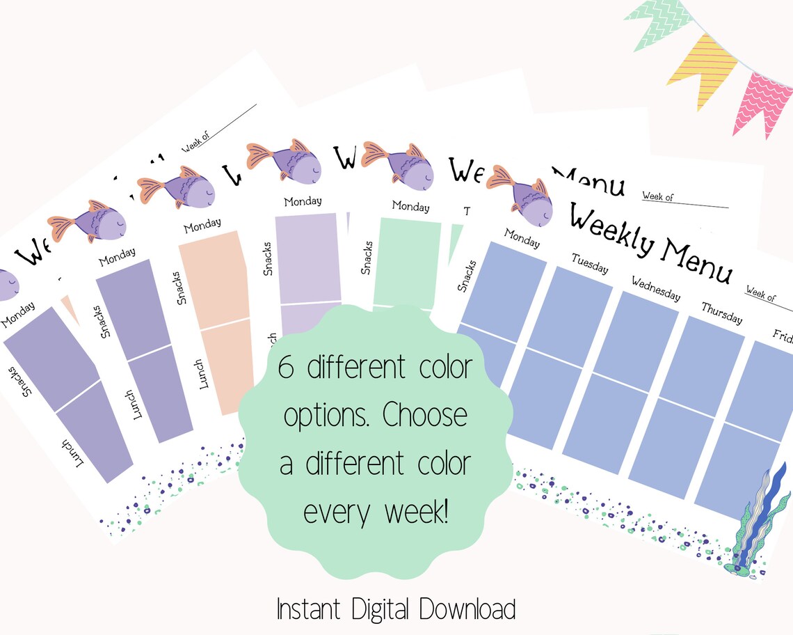 Daycare Menu Printable,under the Sea, Preschool Menu, Weekly Snack ...