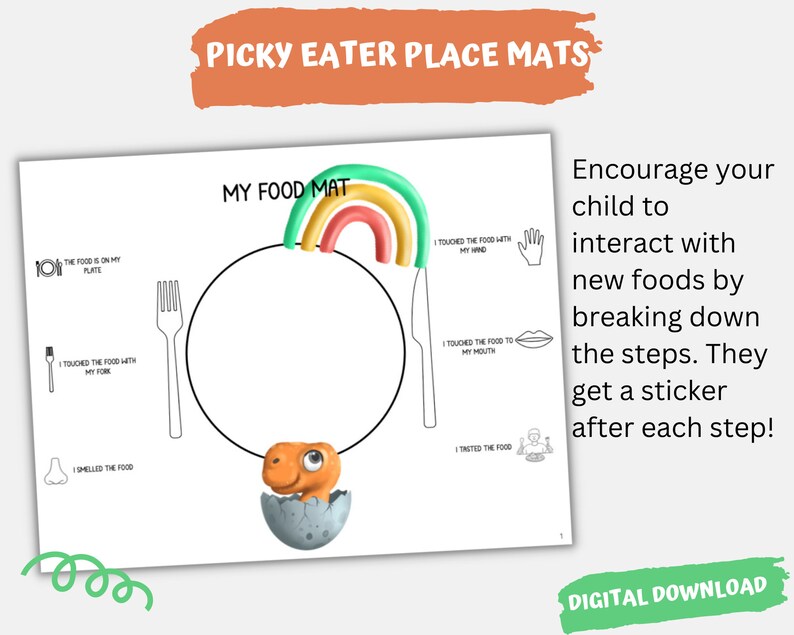 Printable Picky Eater Place Mats, Dinosaur Food Explorer Worksheet ...