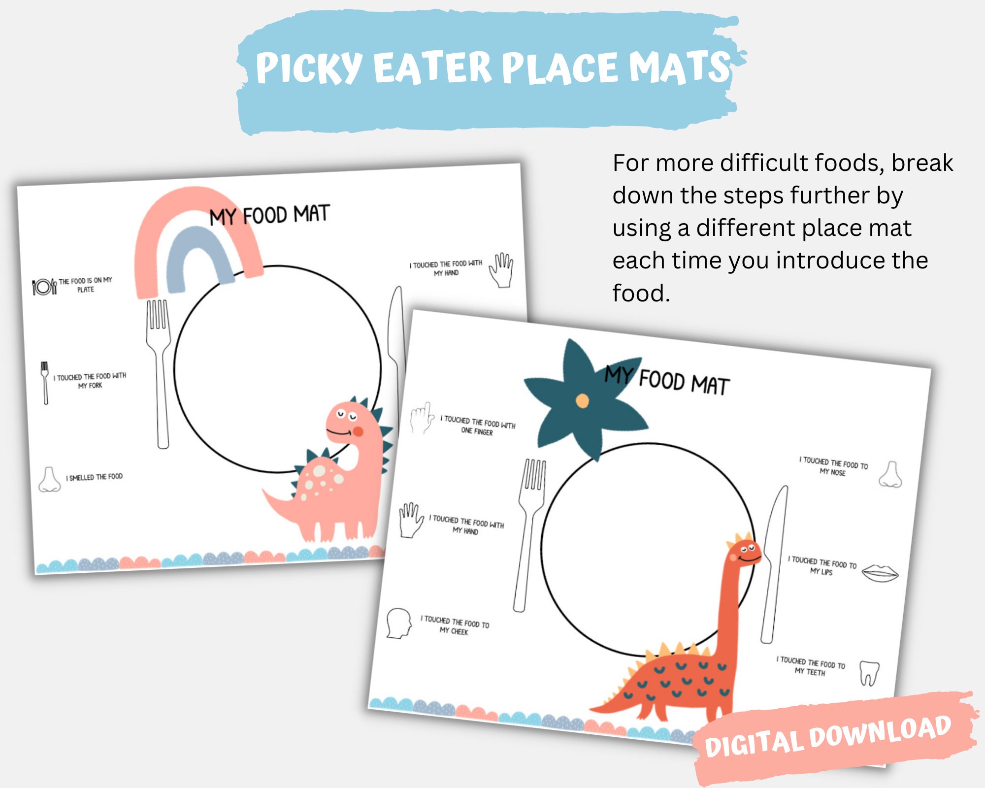 Printable Dinosaur Place Mats for Picky Eaters, Food Explorer Worksheet ...