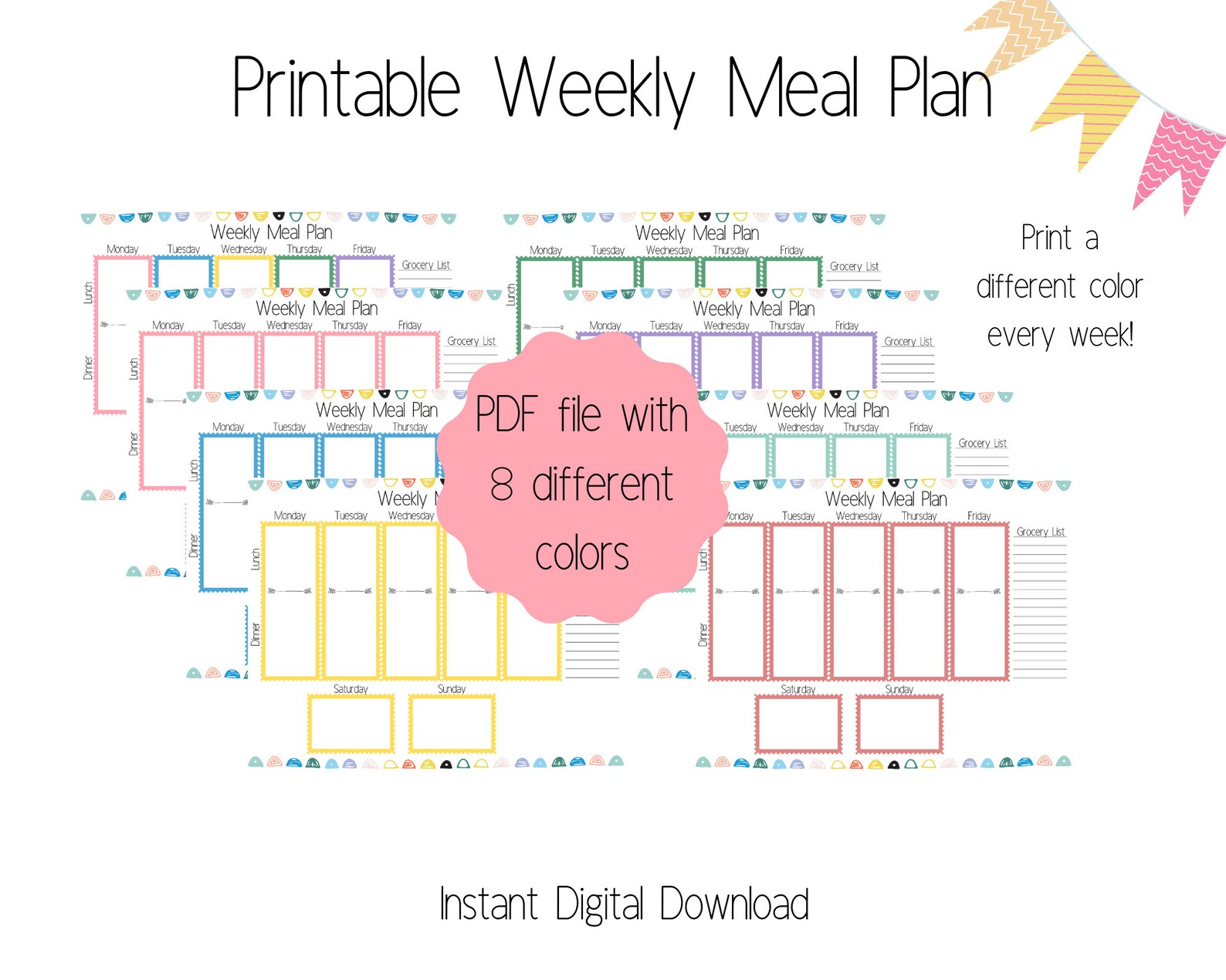 Printable Weekly Meal Plan Menu Plan Lunch and Dinner - Etsy