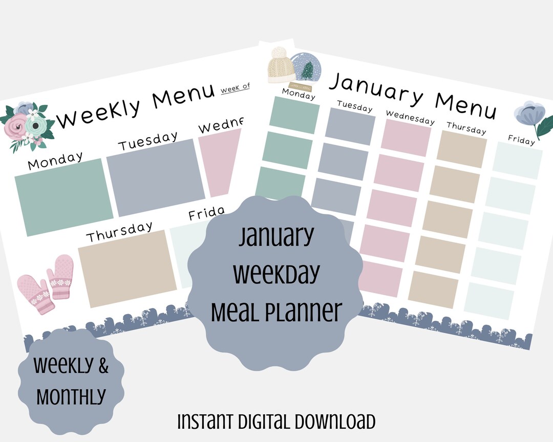 January Weekly & Monthly Meal Planner Printable, New Year Menu Prep ...