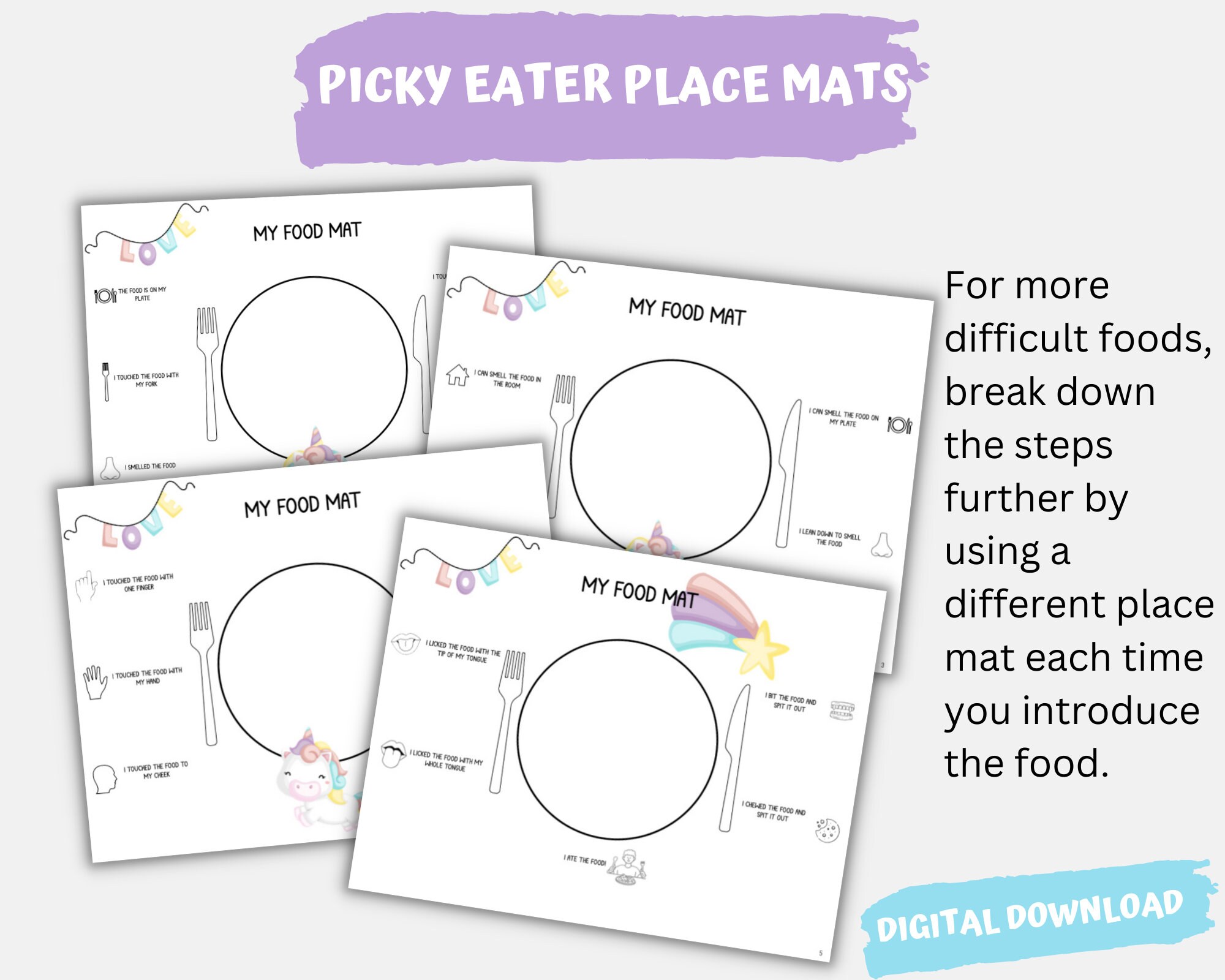 Place Mats for Picky Eaters, Printable Unicorn Food Explorer Worksheet ...
