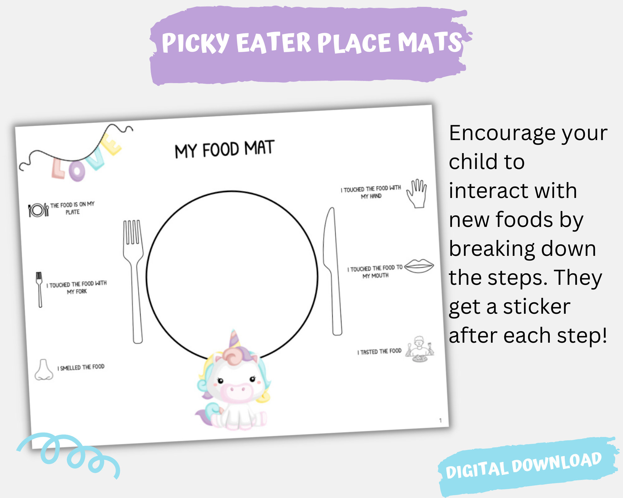 Place Mats for Picky Eaters, Printable Unicorn Food Explorer Worksheet ...