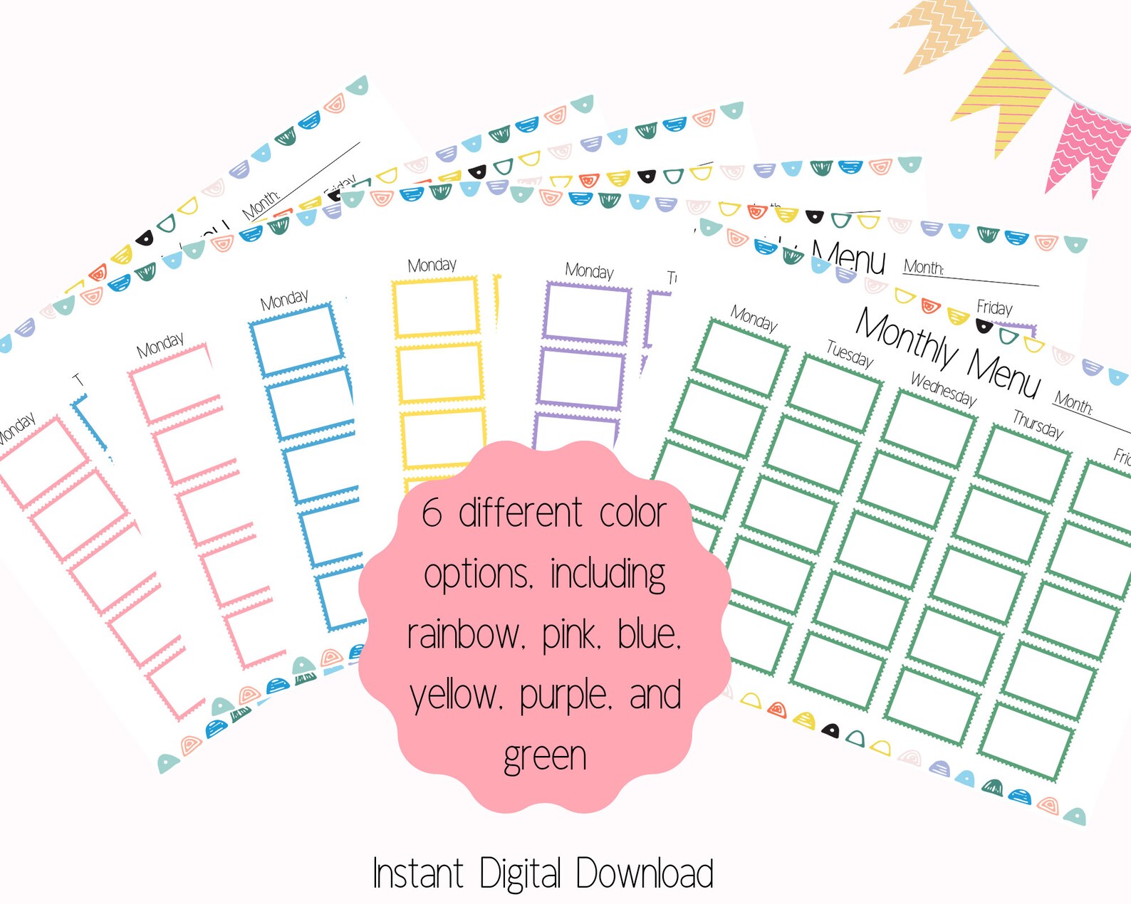 Printable Daycare or Preschool Menu, Weekly Snack & Lunch Menu, Monthly ...