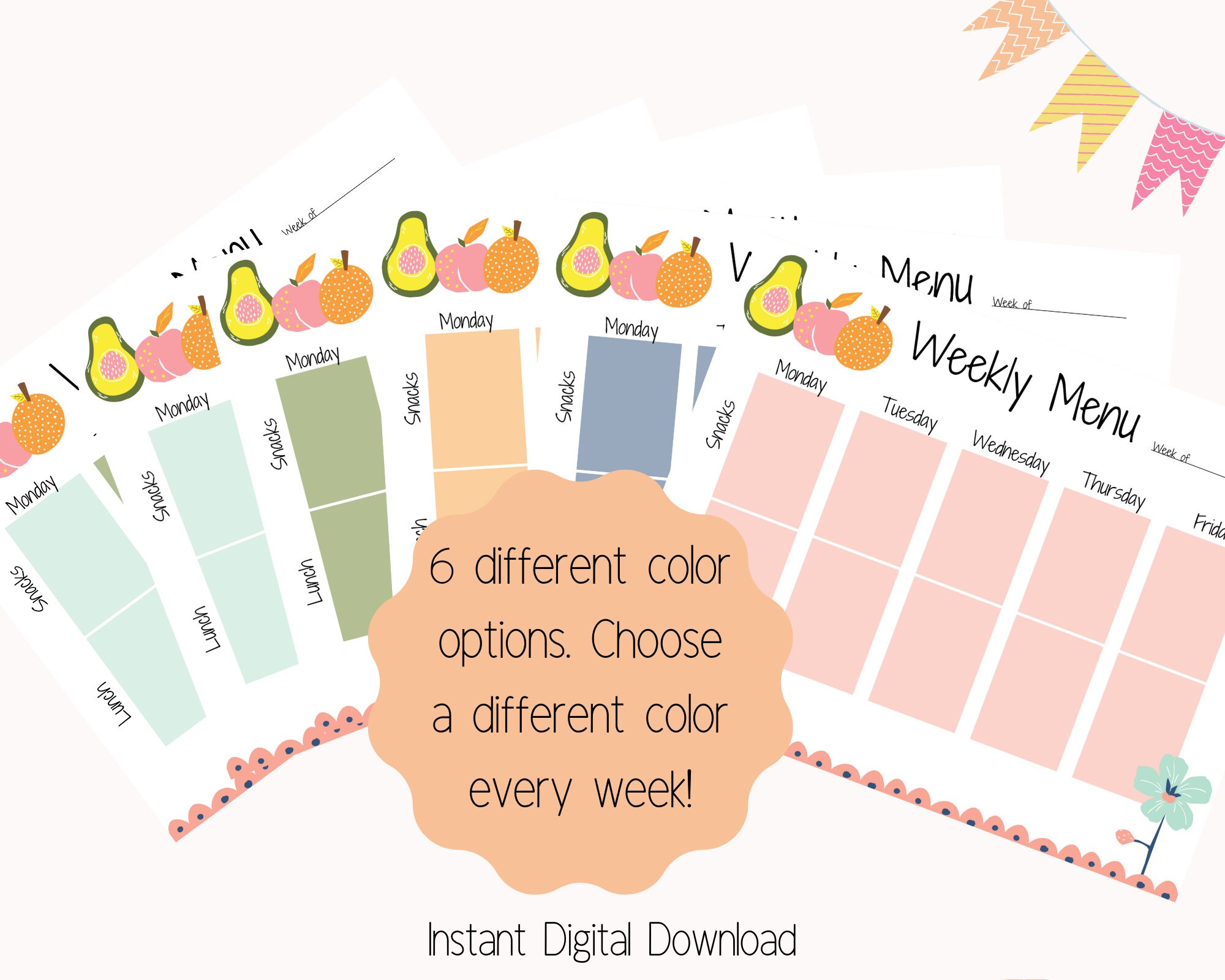 Printable Daycare Menu, Fruit/flower Theme, Preschool Menu, Weekly ...