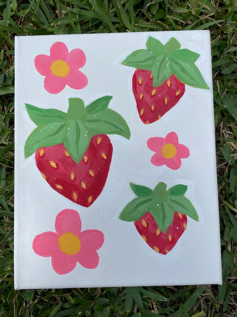 Strawberry Painting | Original Hand Painted - Etsy