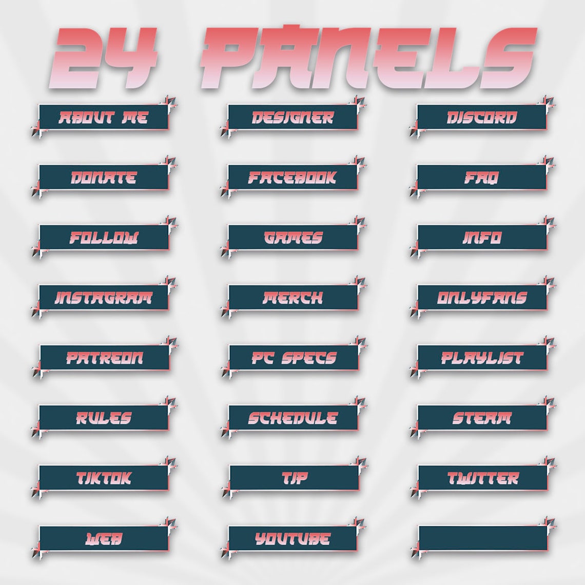 24 PANELS for TWITCH STREAMING. Red, White and Blue-gray Japanese ...