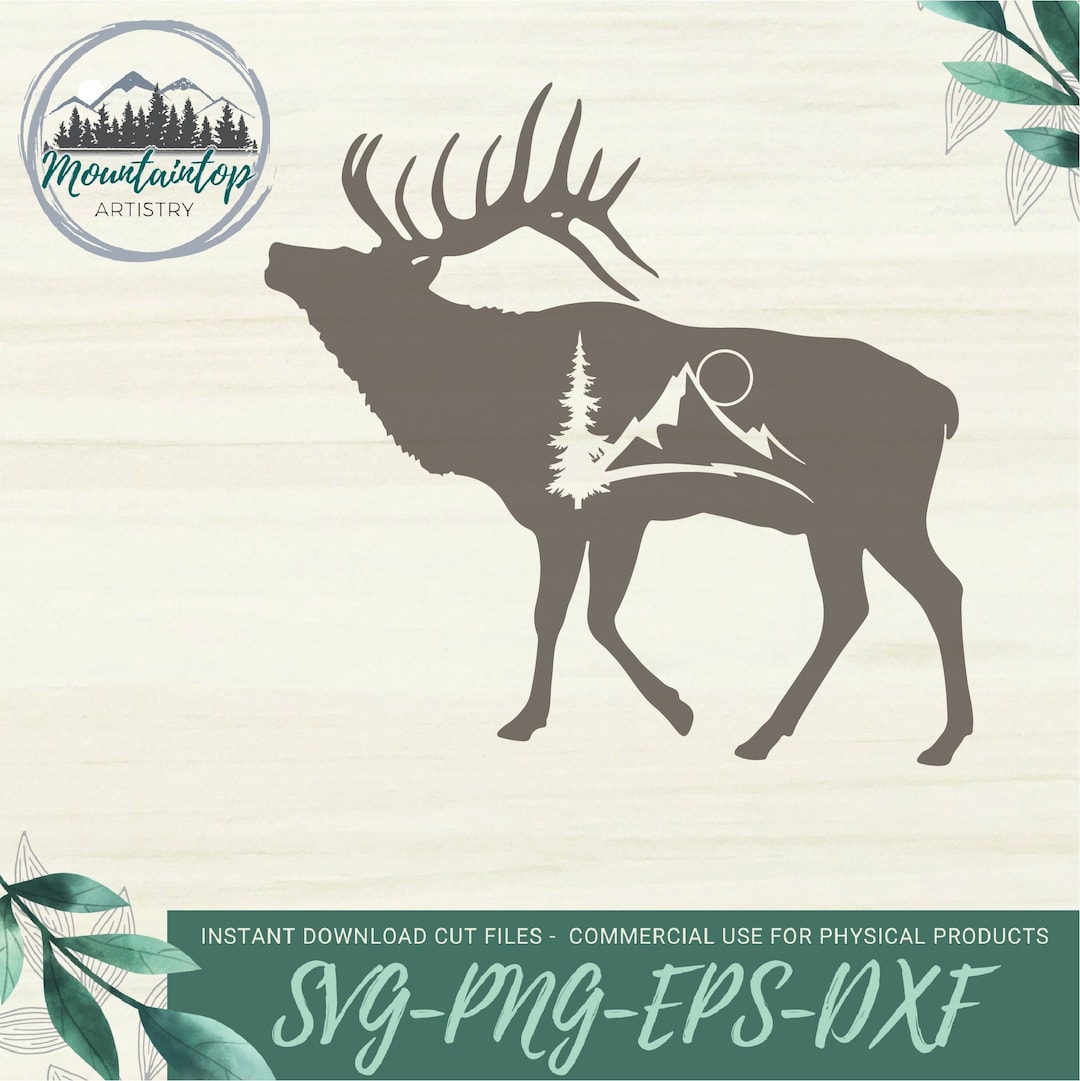 Bugling Elk SVG, Elk Mountain SVG, Mountain Elk Silhouette, Elk Gift ...