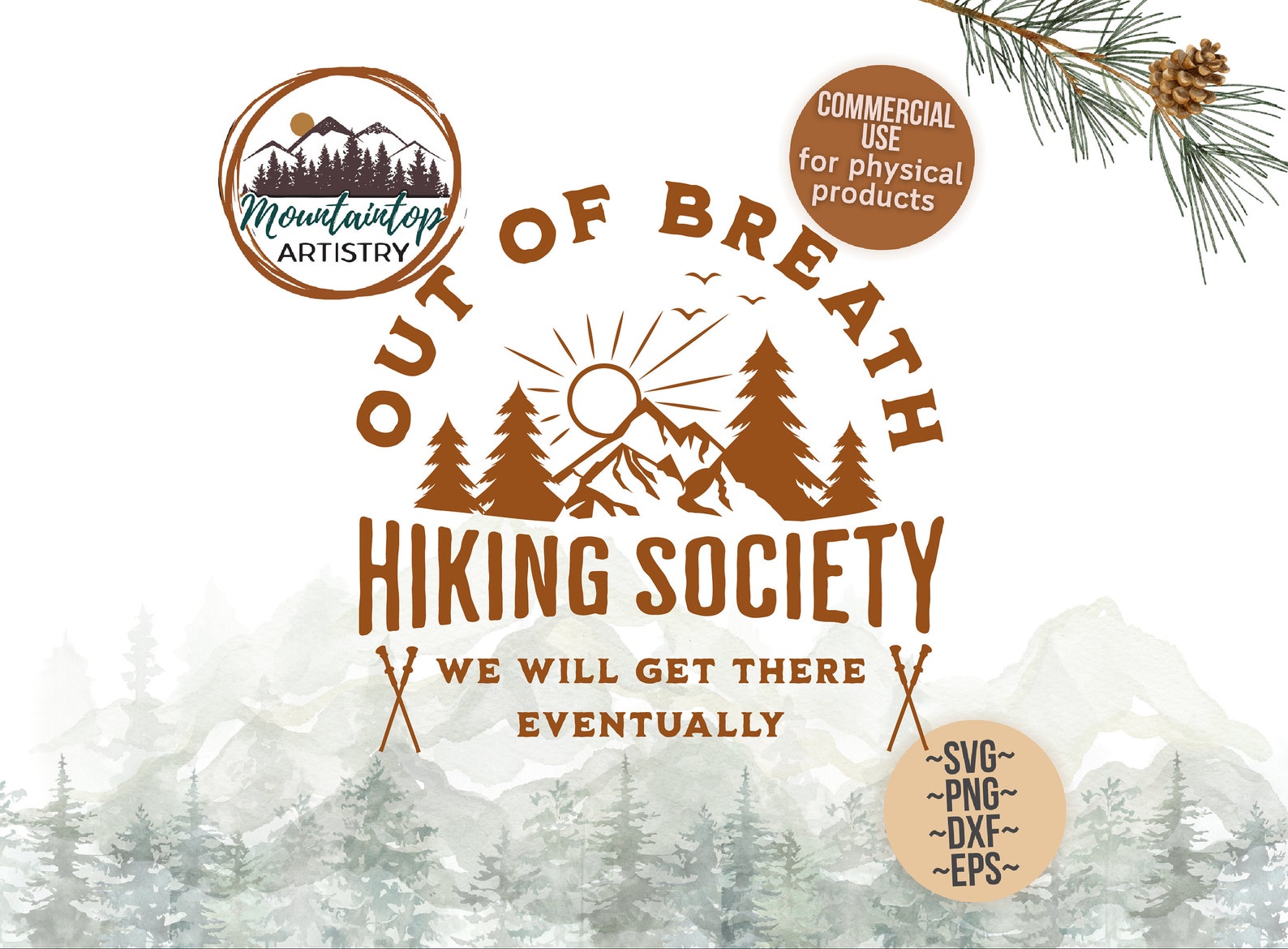 Out of Breath Hiking Society Gift for Hikers Mountain Wall Art Hiking ...