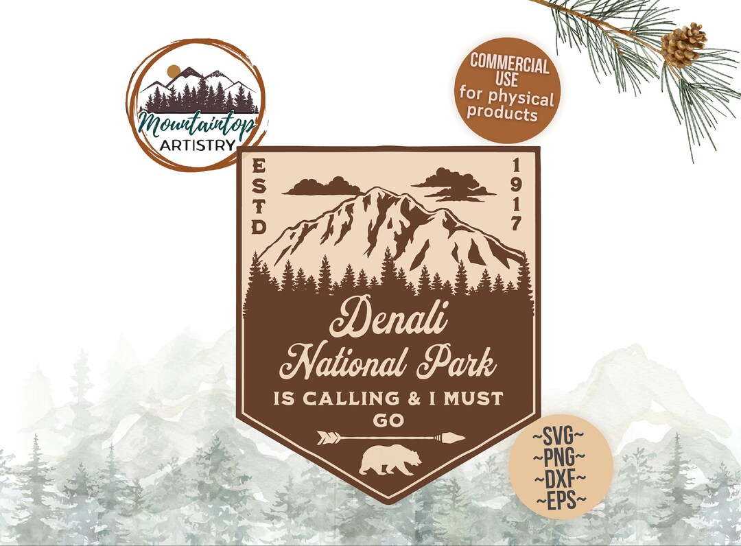 Denali National Park Gift for Hikers Mountain Wall Art Grizzly Bear Log ...