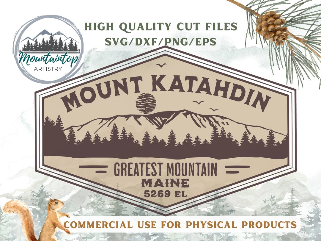 Mount Katahdin Hiking Shirt PNG Hiking Gift Maine Wall Art Mount ...