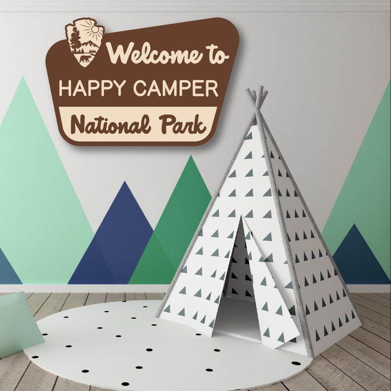Happy Camper National Park Signs Woodland Wall Art Nature Themed Baby ...