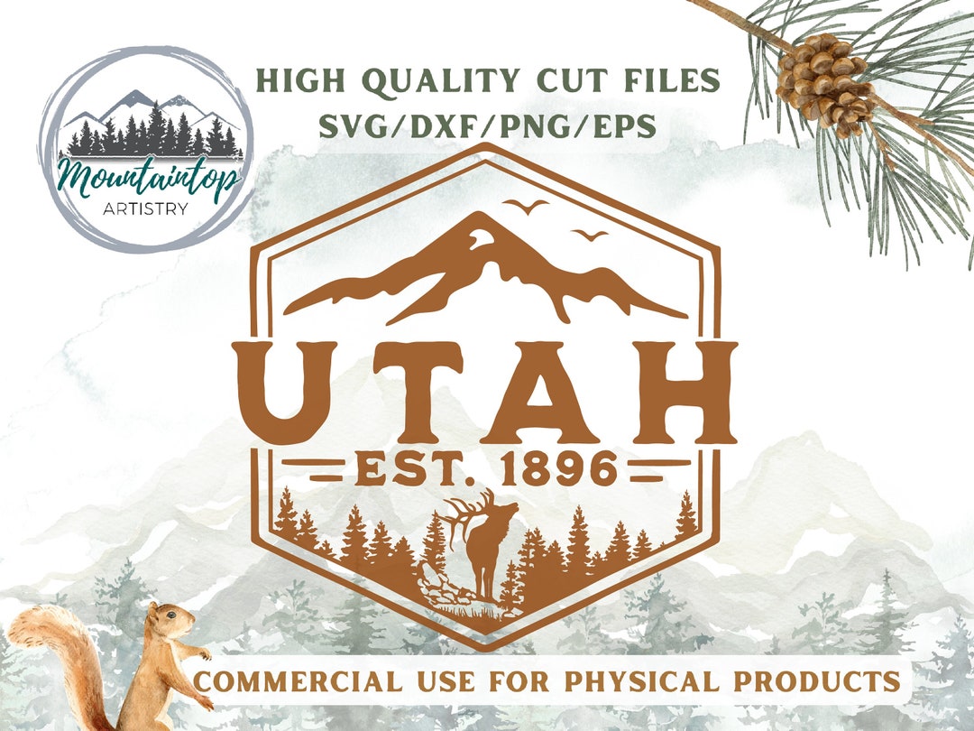 Utah Wall Art Mountains SVG Adventure Decal Utah Badge Elk Decor Log ...