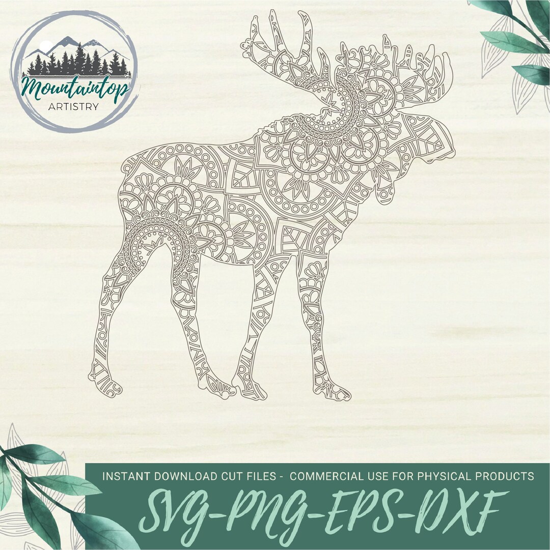 Moose Mandala SVG, Moose Mandala, Moose Zentangle DXF Laser Cut File ...