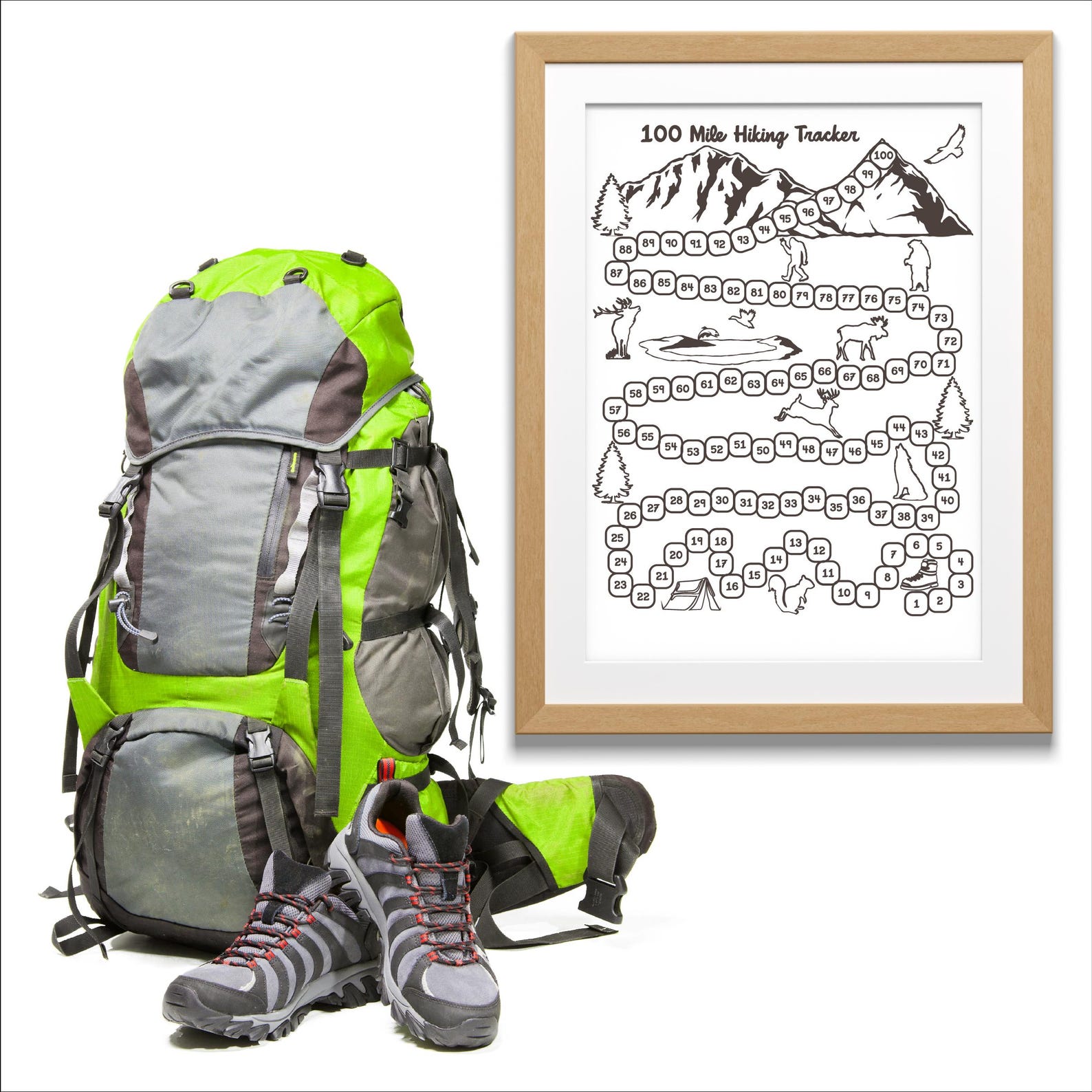 Hiking Tracker Printable Mileage Tracker 100 Mile Biking Tracker Wall ...