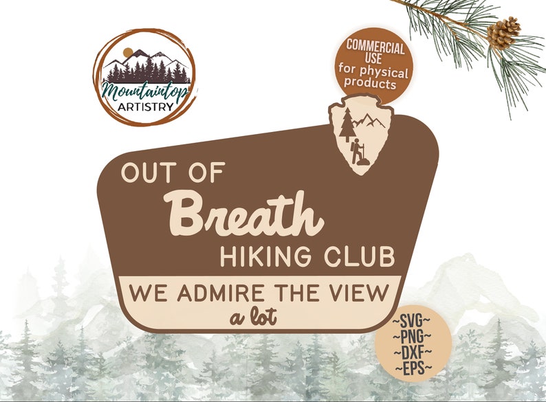 Out of Breath Hiking Club Sign National Park Gift for Hikers Mountain ...
