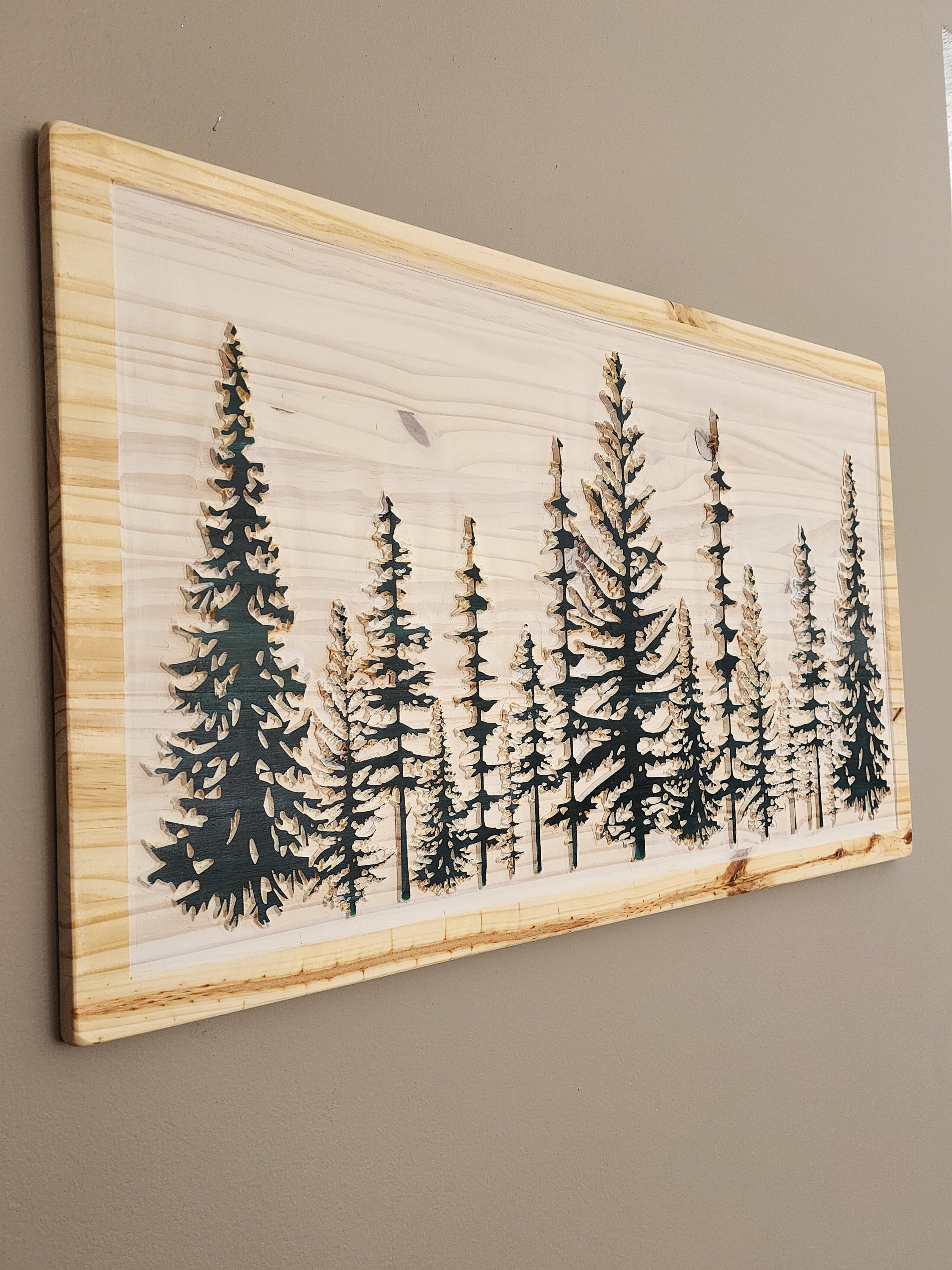 Carved Pine Trees, Tree Wall Art, Custom Carved Tamarack Tree, Carved ...