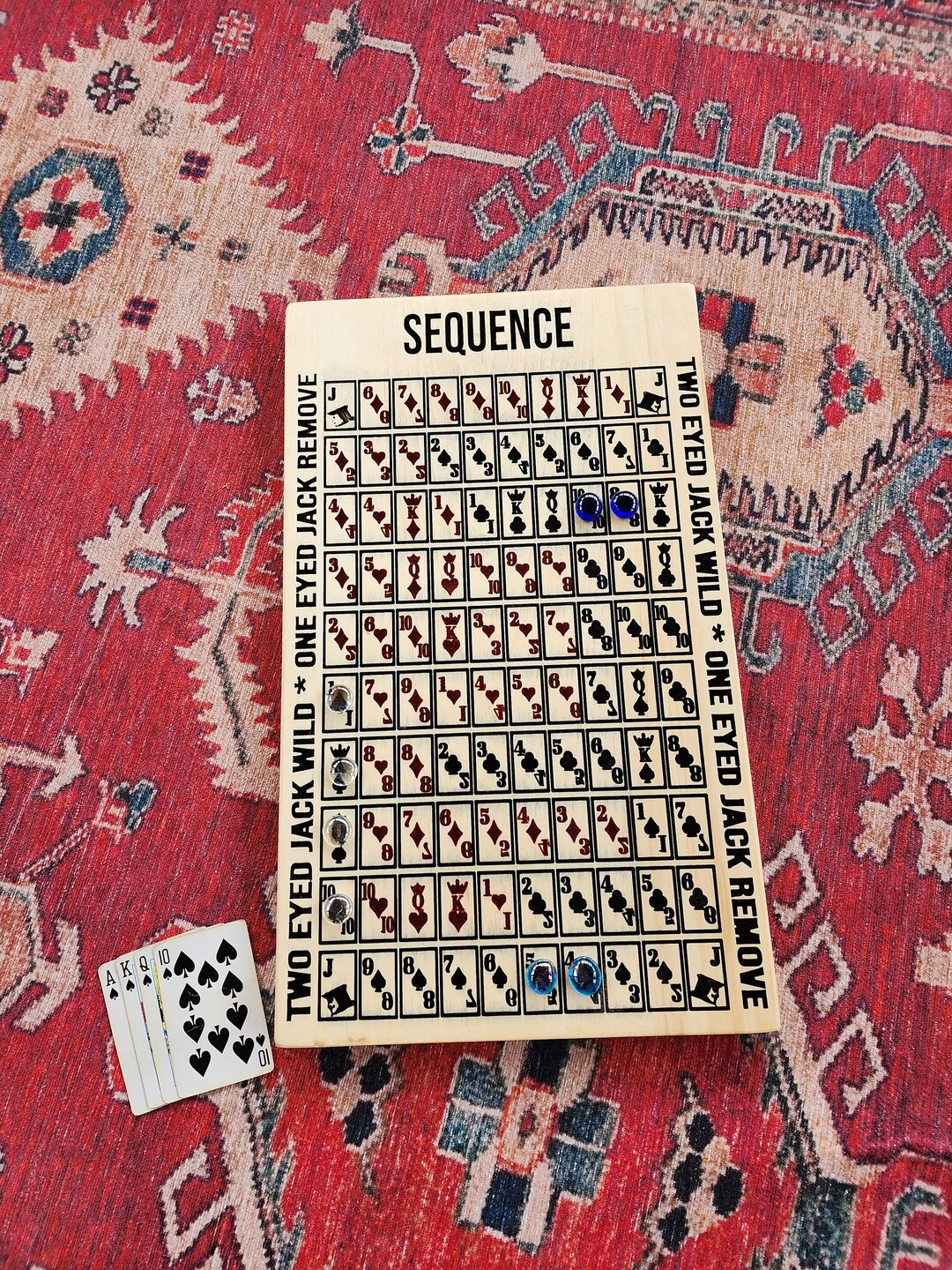Wood Epoxied Sequence Board, Party Game, Cards, Multi Player Game ...