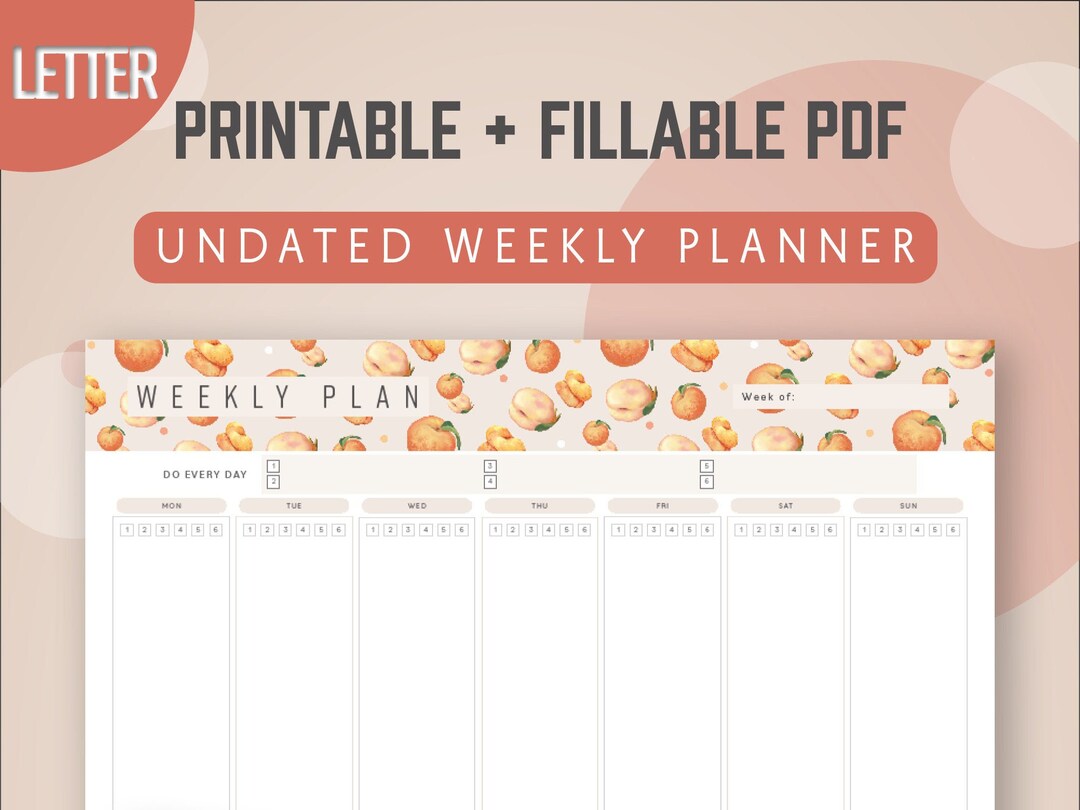 Letter Weekly Planner PDF Printable Editable Undated Sheet Aesthetic ...