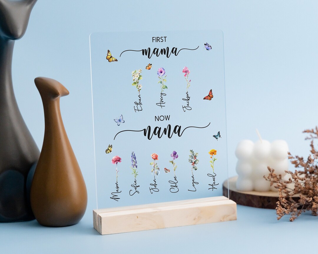 Birth Flowers Sign, First Mom Now Grandma, Gift for Her, Birth Flower ...