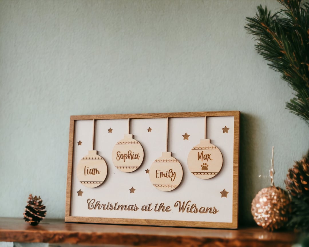Wooden Family Xmas Sign, Personalized Name, Christmas Decor Sign ...